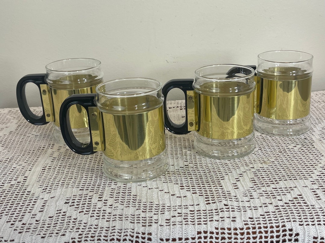 Set of 4- Vintage Glass/plastic/metal Film Gold Combi Coffee Mugs | Tea ...