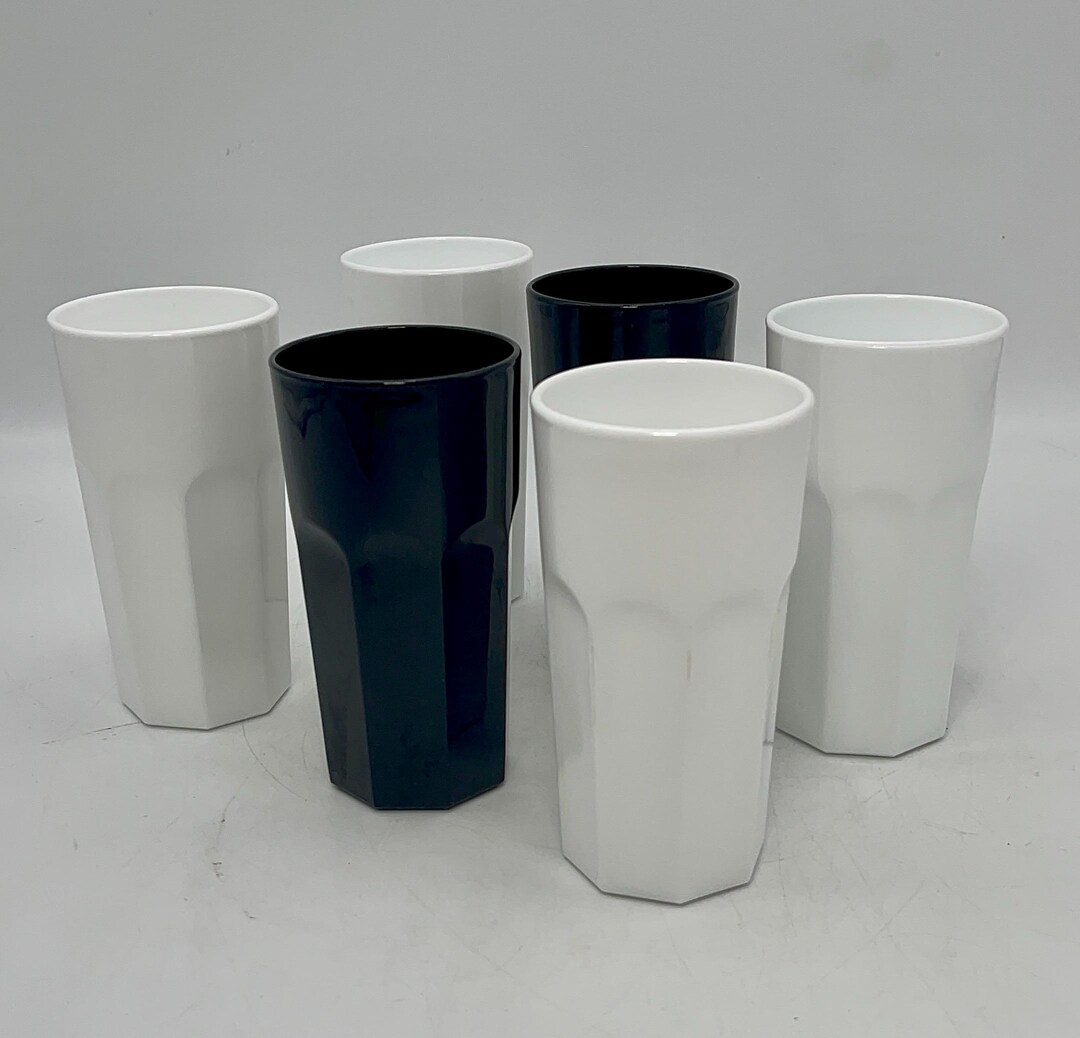 Vintage Ikea POKAL White Milk Glass & Black Glass Drinking Glasses ...