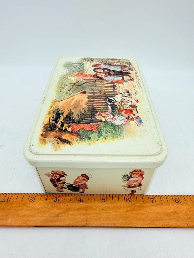 Vintage Massilly Biscuit Tin, Victorian Children Scene, Collectable ...