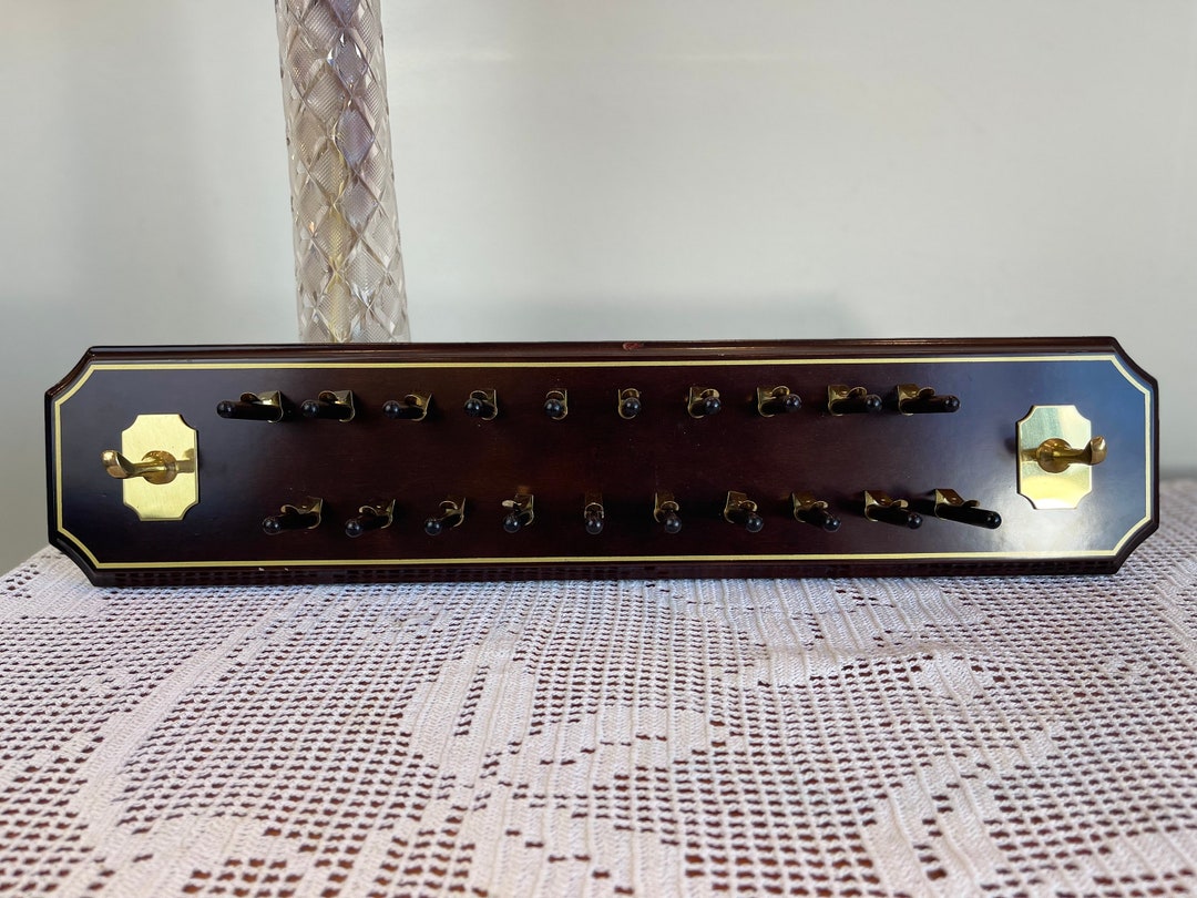 Vintage Wood and Brass Tie Display Tie Rack Necktie Display With Hooks ...