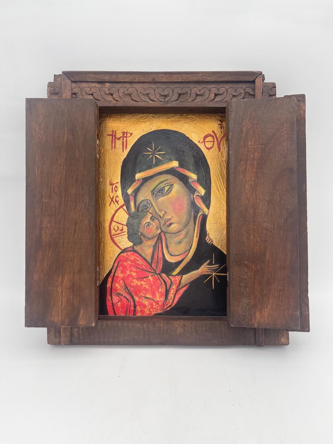 Vintage Greek Orthodox Icon of Virgin Mary and Baby Jesus Hand Painted ...