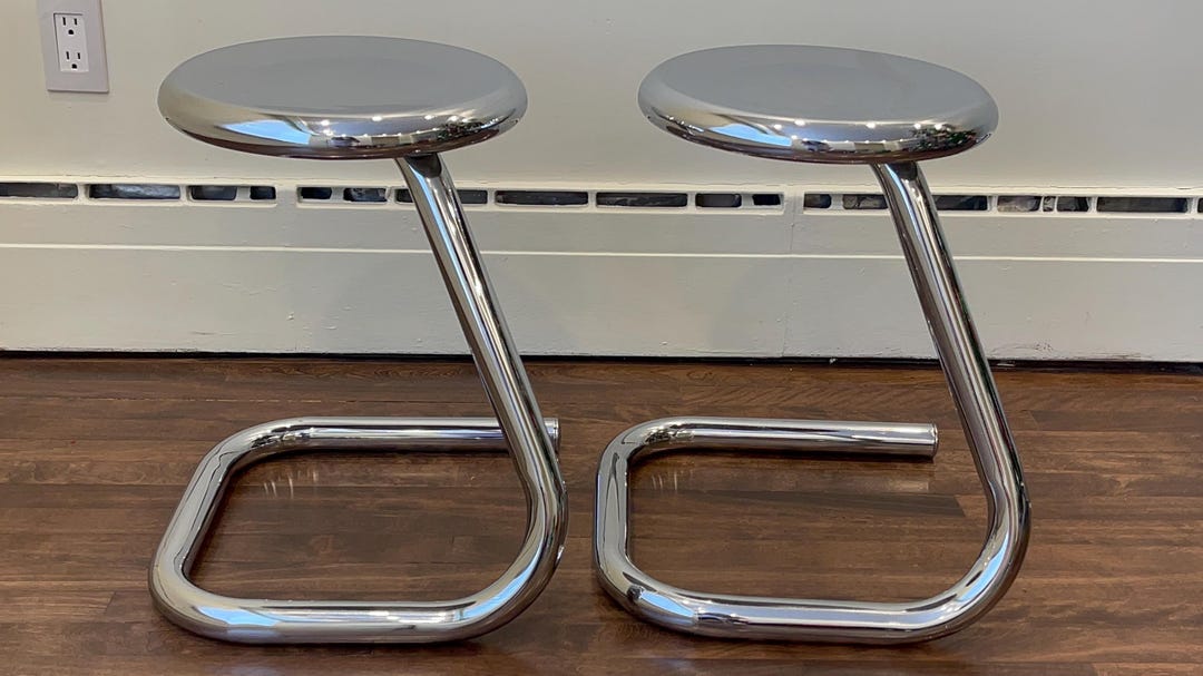 Part of Set 0127 Chrome Metal Tubular Paperclip Stools VINTAGE 18 ...