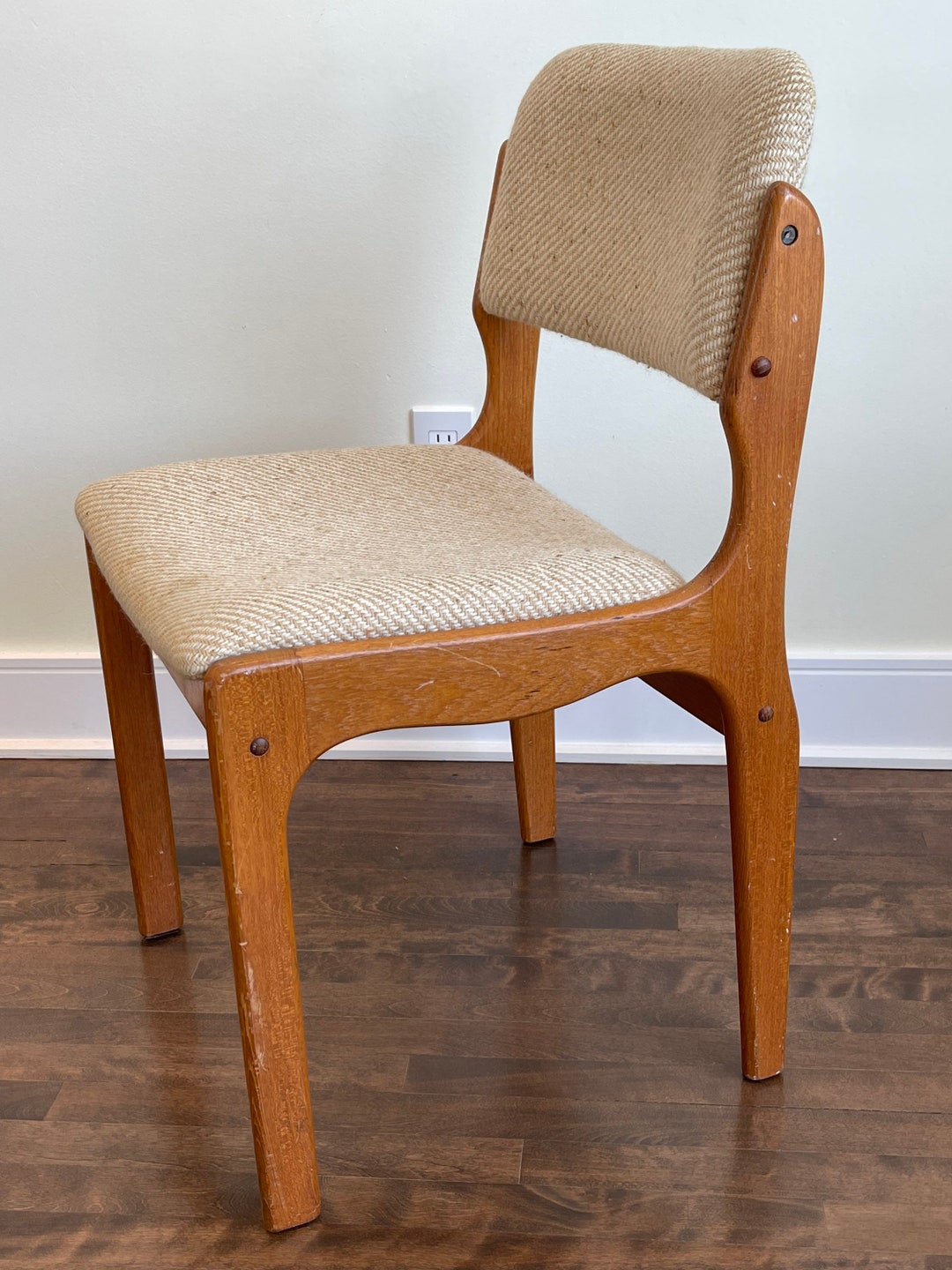 Vintage Teak Wood and Tweed Fabric Chair Mid-century Modern - Etsy