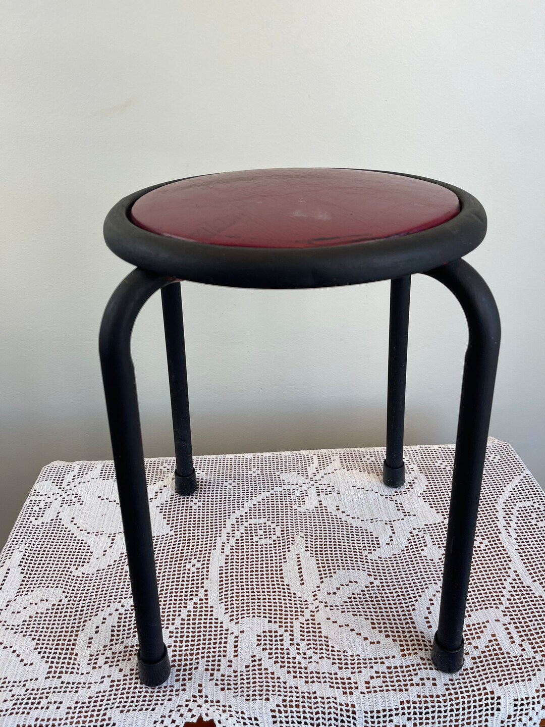 Vintage Metal and Vinyl Stool || Small Workshop Stool | Small Entrance ...