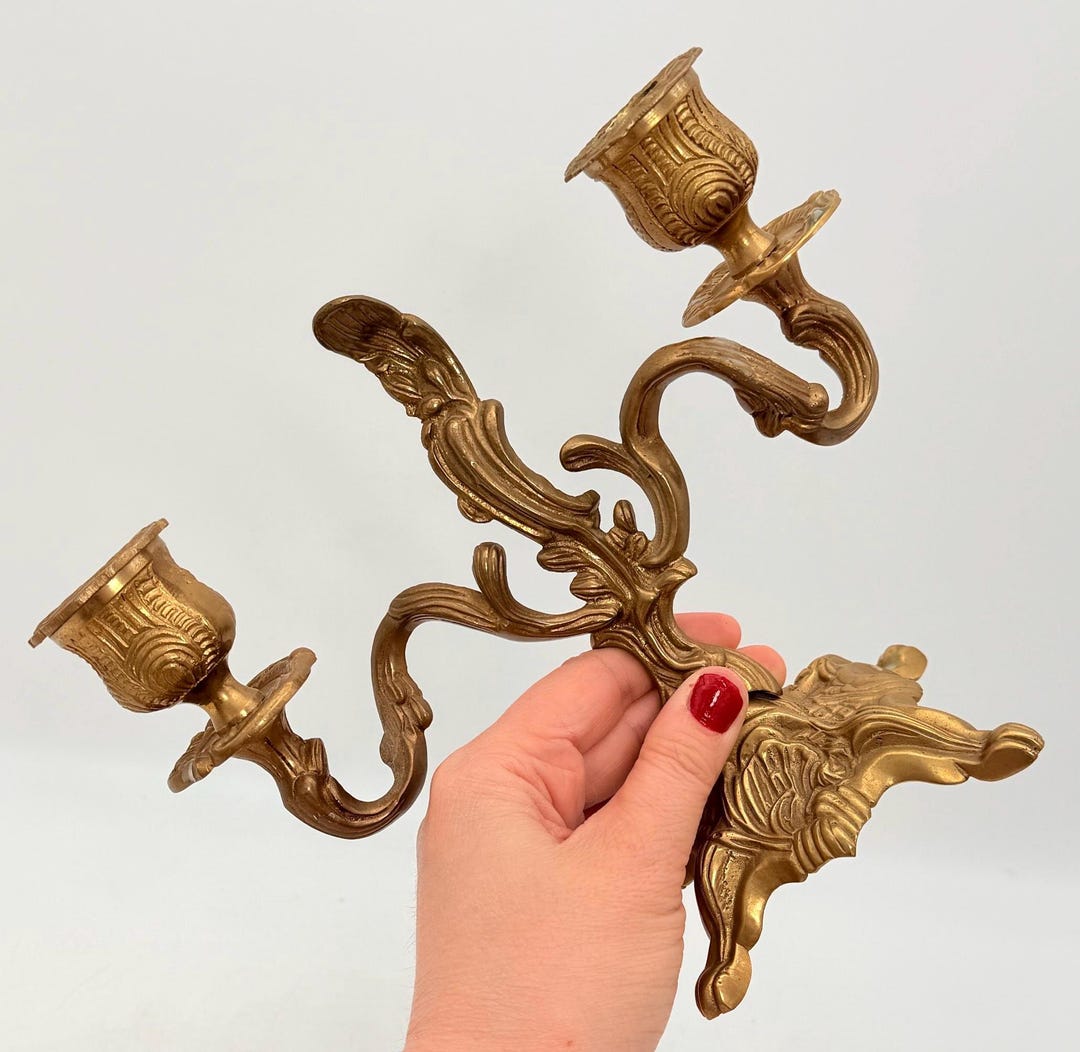 Vintage Brass Candelabra | Mid Century Art Nouveau Two-arm Candle ...