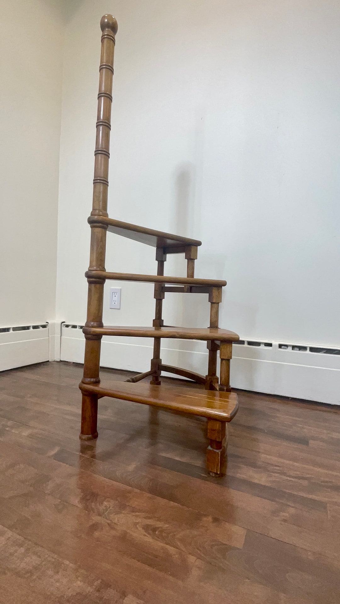 Vintage Wooden Spiral Bookcase Ladder I Wooden Library Stairs I Vintage ...