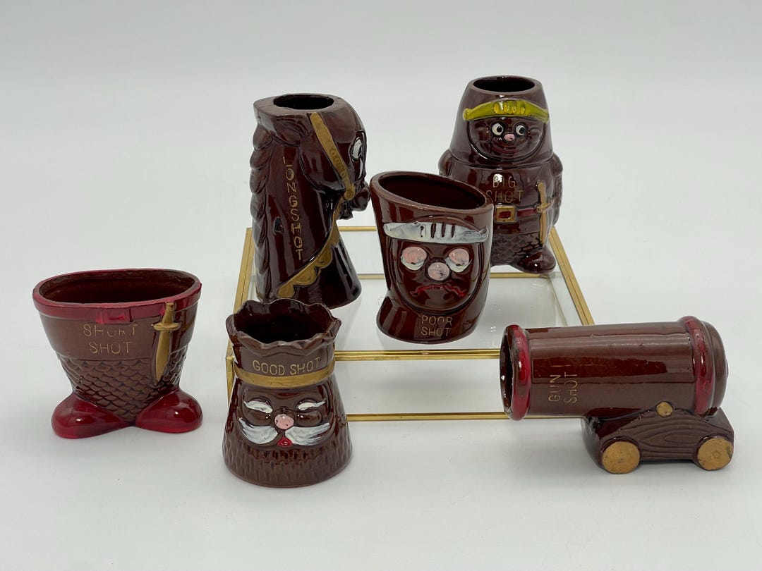 Vintage Ceramic Shot Glasses Set of 6 "what'll Ya Have", Brown Pottery ...
