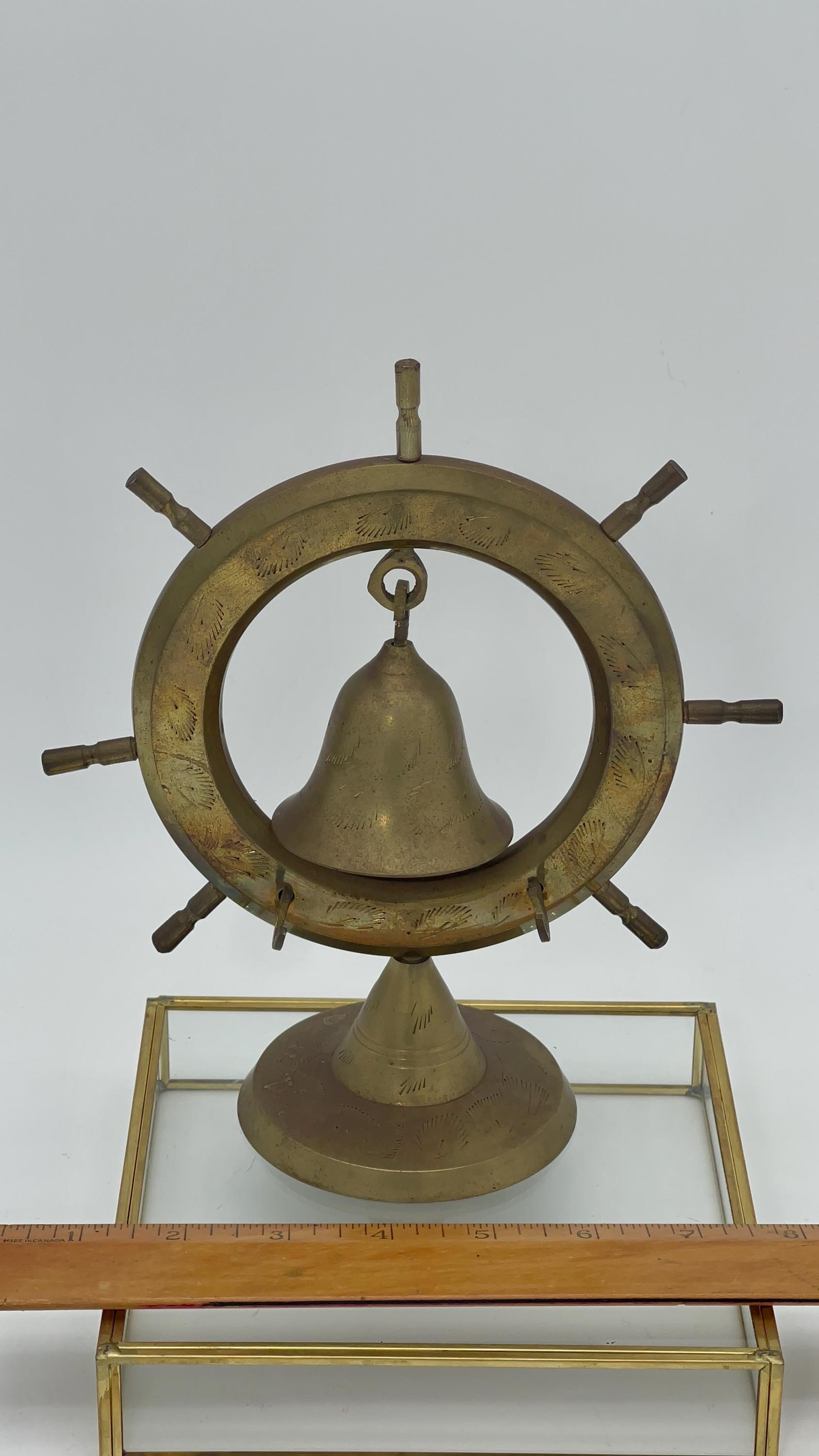 Vintage Brass Ship Wheel Bell, Nautical Table Decor, Maritime Desk Bell ...