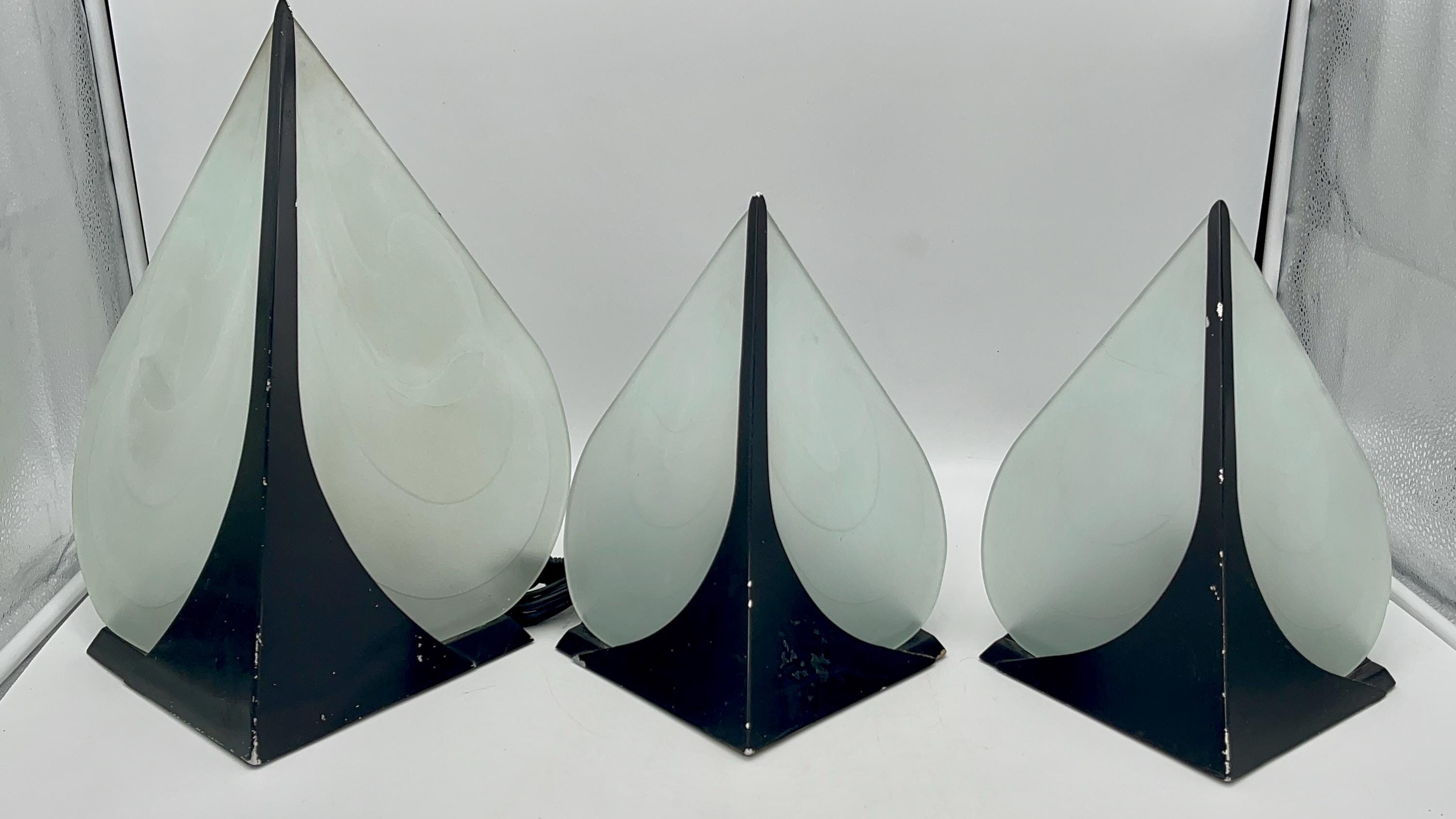 Vintage Frosted Glass Table Lamps | Pyramid Style Accent Lamps ...