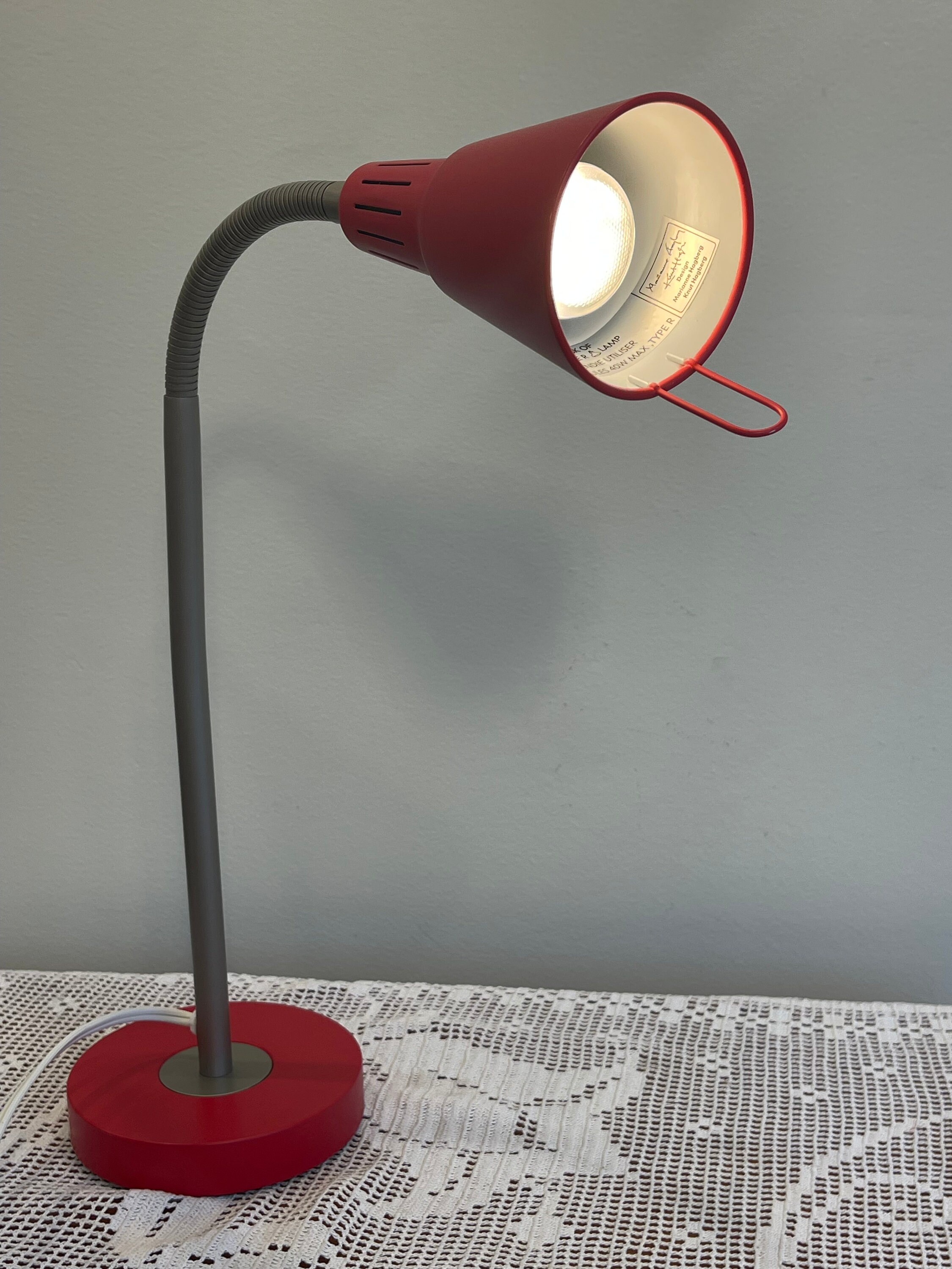 Ikea KVART Red Goose Neck B1022 Bendy Bedside Table Lamp With - Etsy
