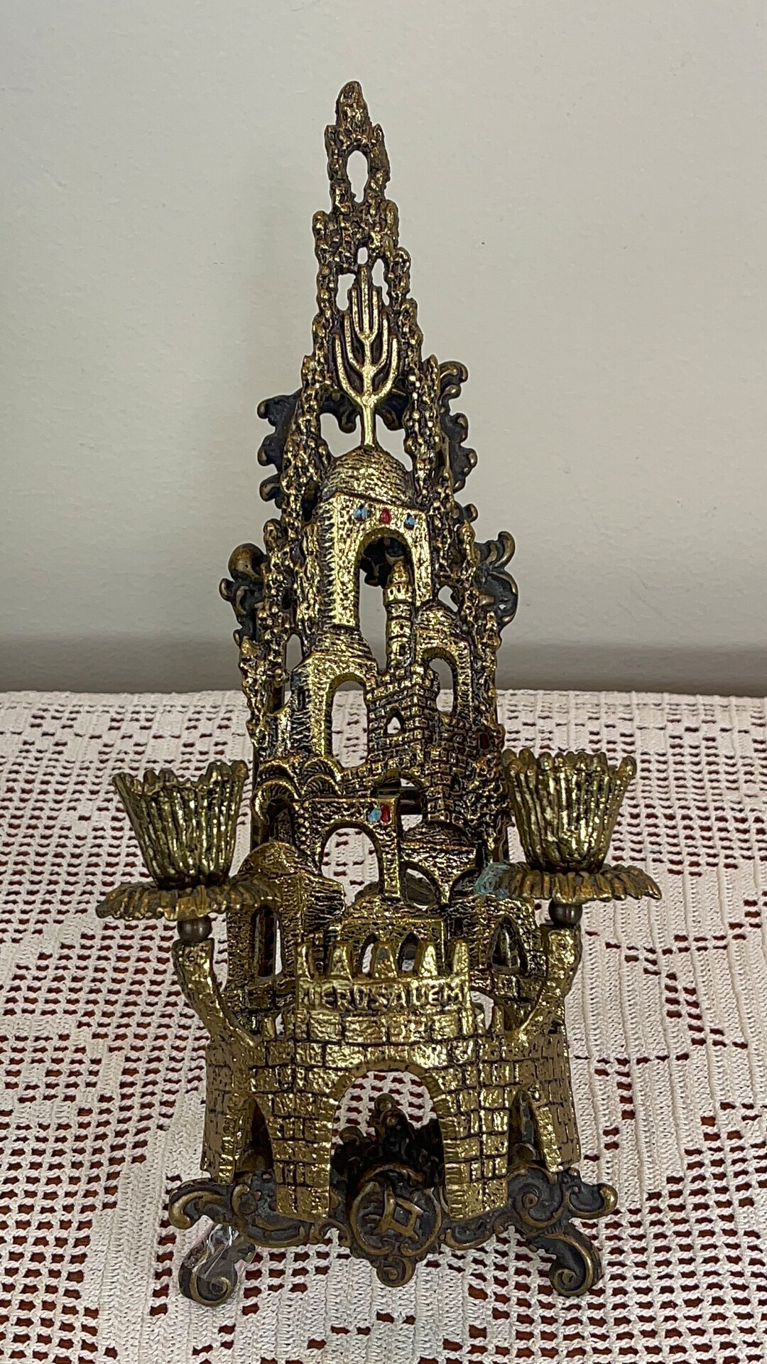 Vintage WAINBERG Signed Shabbat Candle Holder Brass Judaica Israel ...