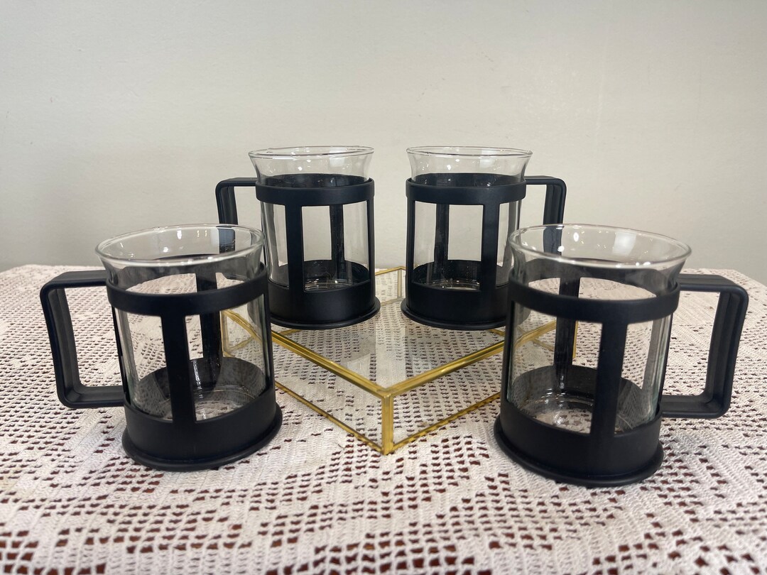 Vintage Glass/plastic Black Combi Coffee Mugs Tea Cups Vintage Mugs ...