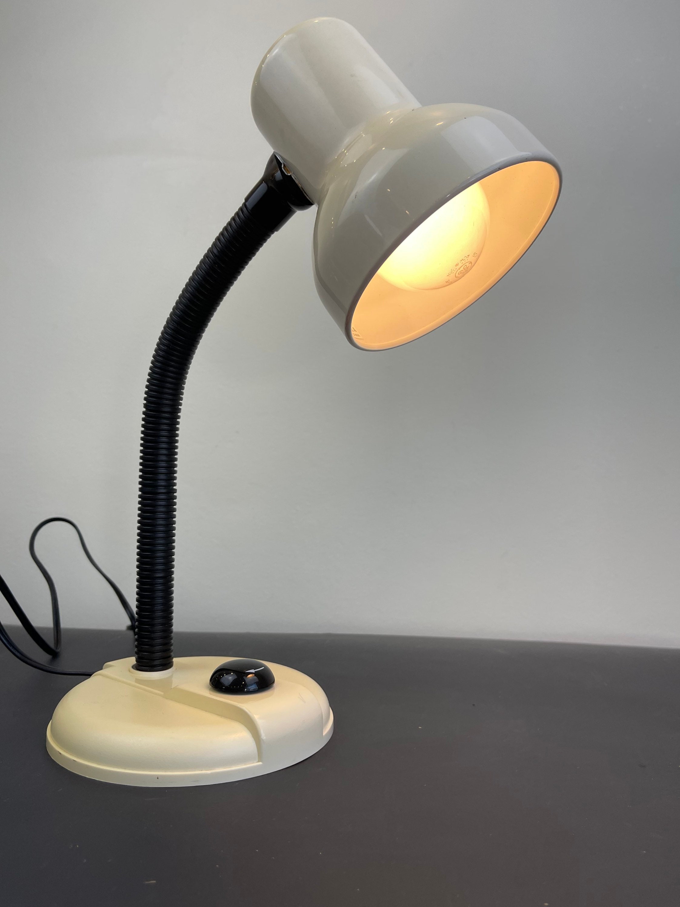 Vintage Metal and Plastic Gooseneck Desk Lamp With Rotating Round Black ...