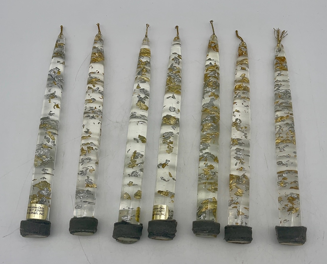 Set of Seven Lucite Acrylic Clear Vintage Candles With Gold-silver ...