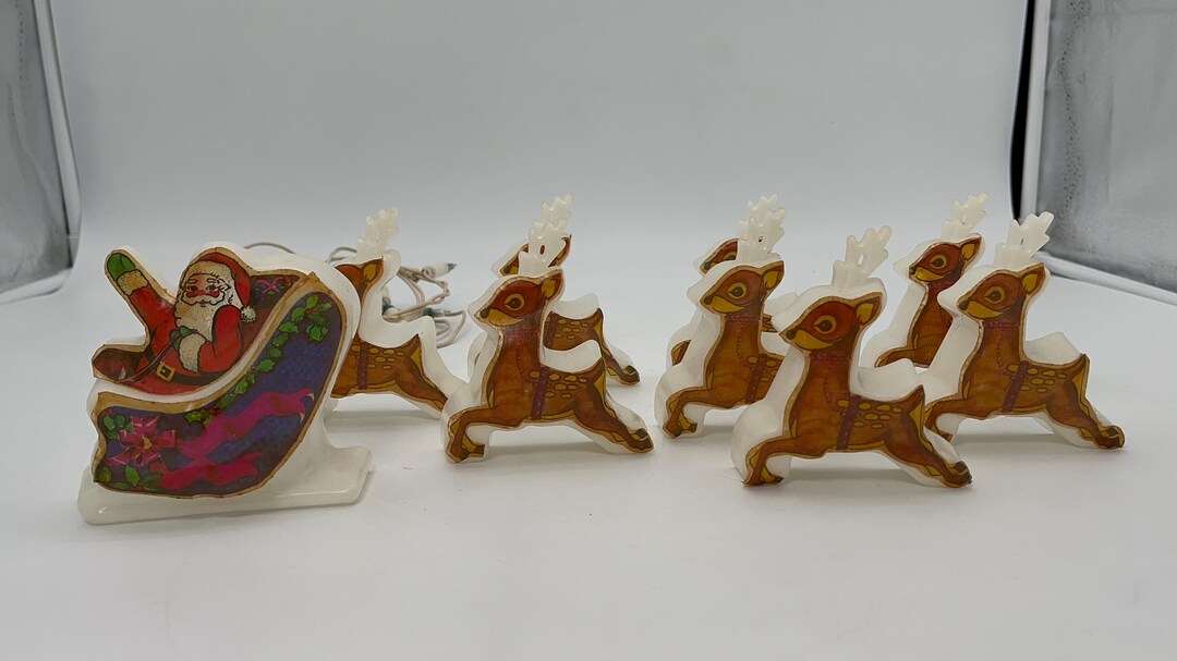 Vintage NOMA Illuminated Santa Sleigh and Reindeer | Santa Claus Sleigh ...