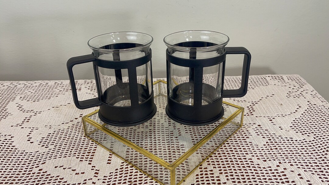 Vintage Glass/plastic Black Combi Coffee Mugs Tea Cups Vintage Mugs ...