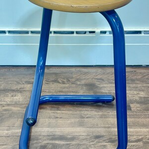 Vintage PAPERCLIP Round Wood Seat and Dark Blue Steel Metal Base ...