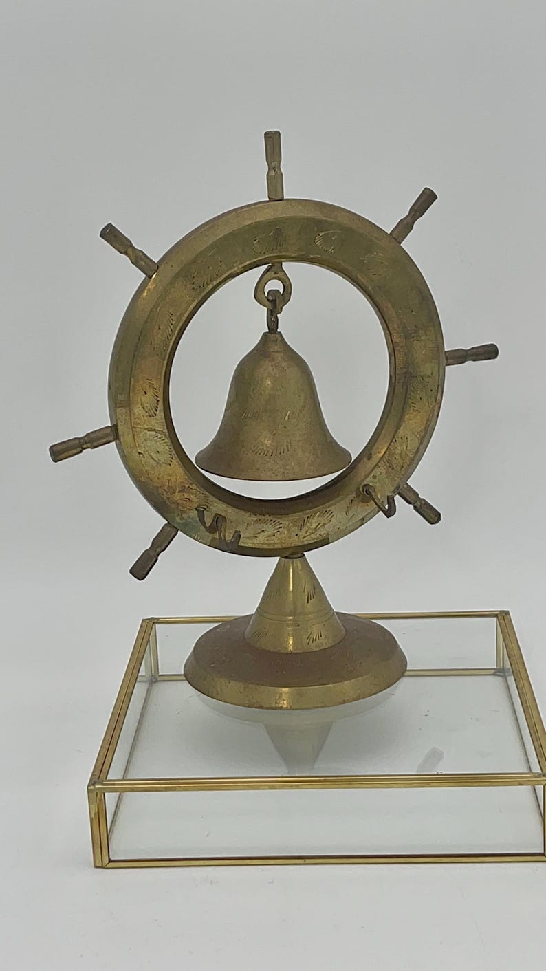 Vintage Brass Ship Wheel Bell, Nautical Table Decor, Maritime Desk Bell ...