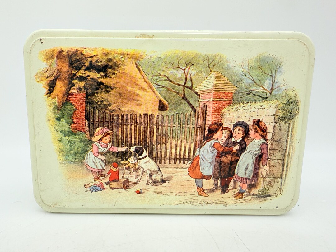 Vintage Massilly Biscuit Tin, Victorian Children Scene, Collectable ...