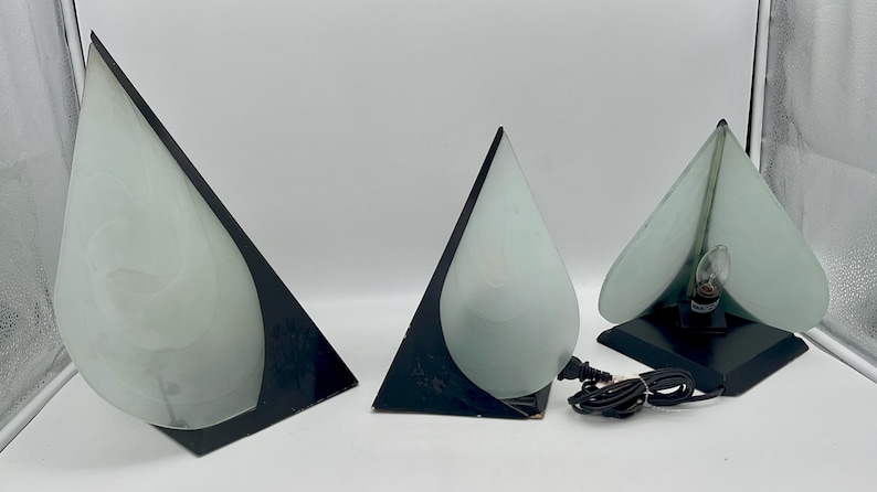 Vintage Frosted Glass Table Lamps | Pyramid Style Accent Lamps ...
