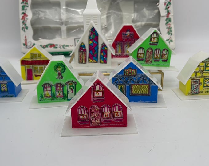 Vintage Alpine Christmas Village Houses With Church | Coloured Film ...