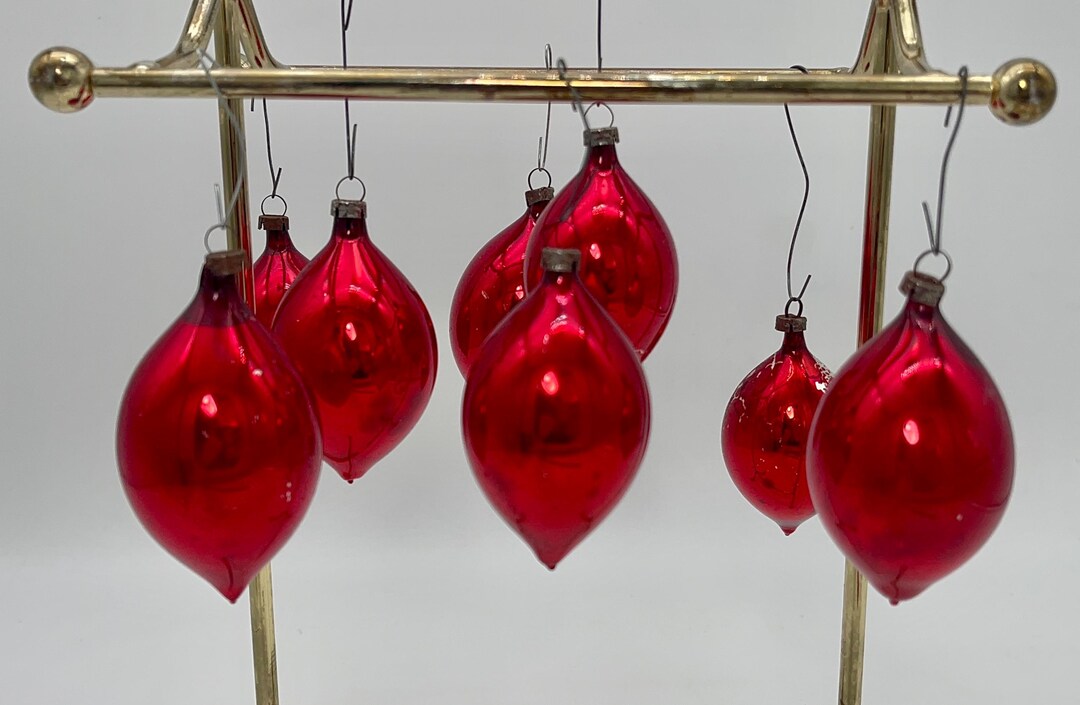 8x Red Christmas Tree Glass Ornaments || Icicle Red Glass Ornaments ...