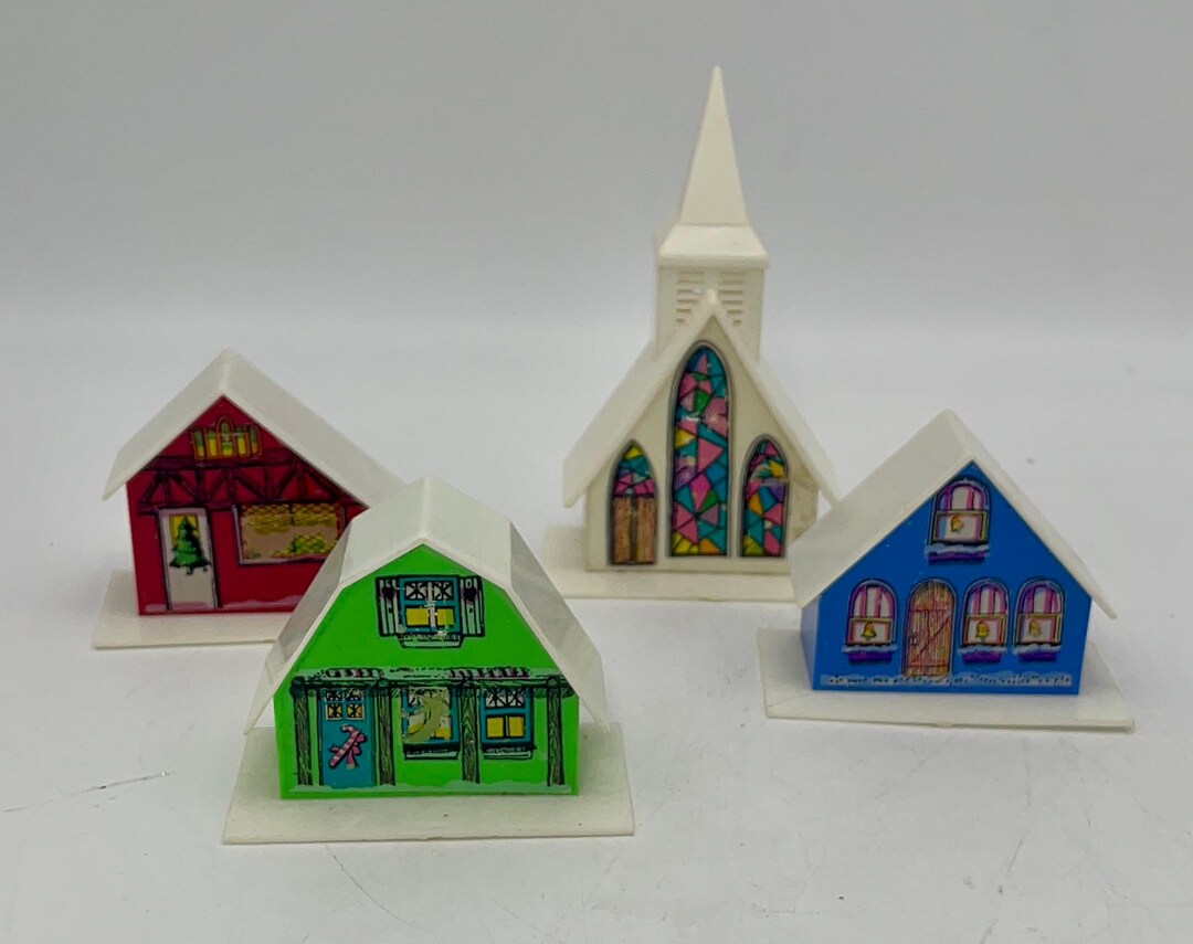 Vintage Alpine Christmas Village Houses With Church | Coloured Film ...