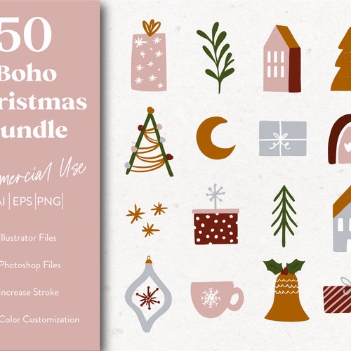 Christmas Boho Clipart Bundle Designs Commercial Use AI - Etsy