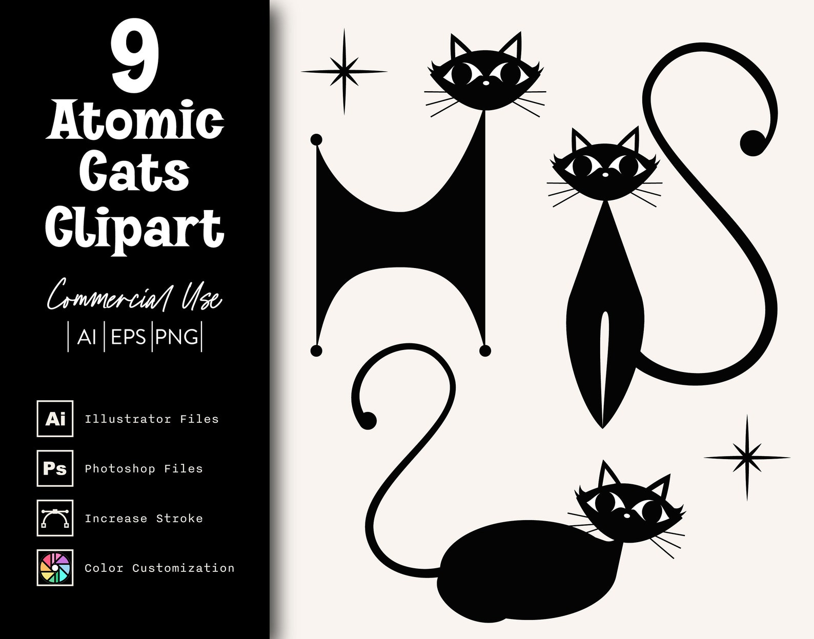 Atomic Black Cats Clipart 50s 1950s Retro Clipart AI - Etsy Ireland