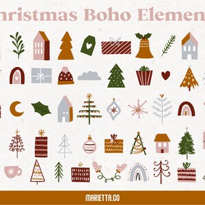 Christmas Boho Clipart Bundle Designs Commercial Use AI - Etsy