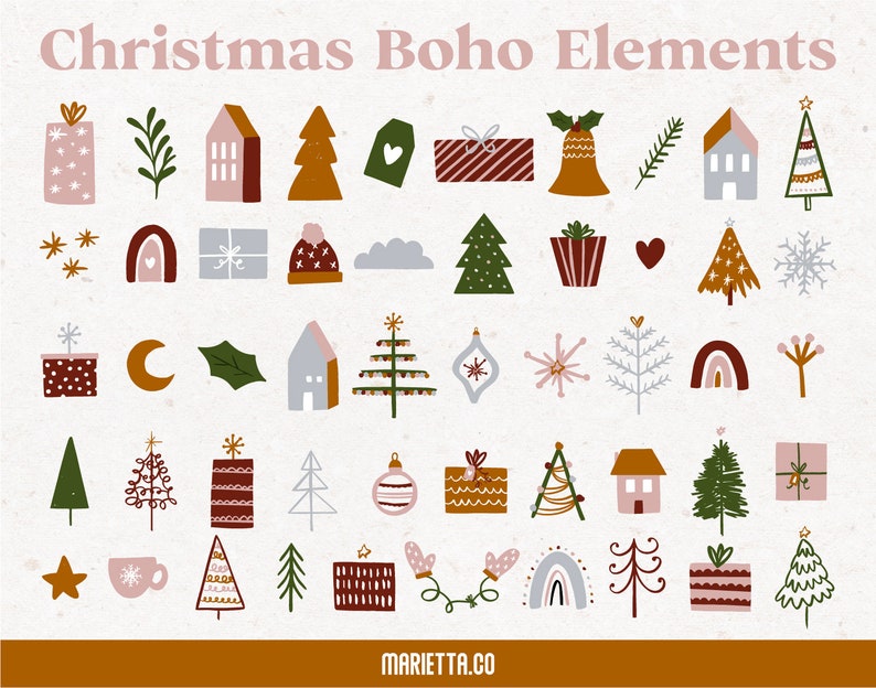 Christmas Boho Clipart Bundle Designs Commercial Use AI - Etsy UK