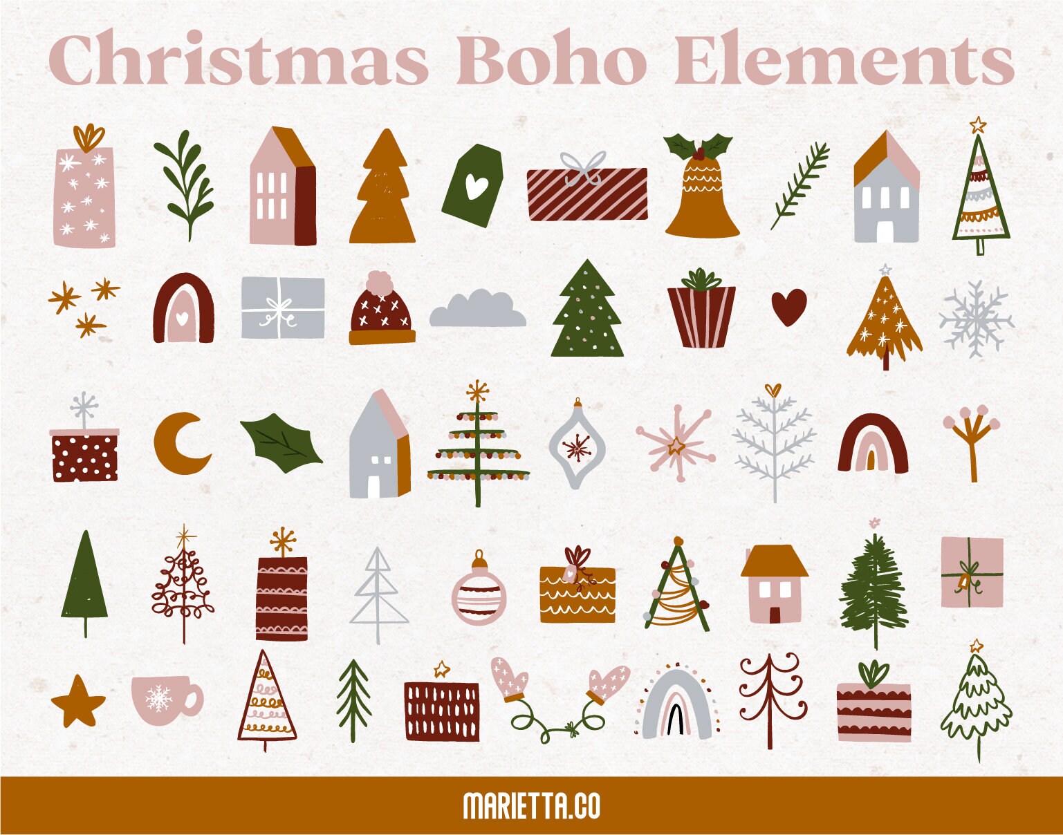 Christmas Boho Clipart Bundle Designs Commercial Use AI | Etsy