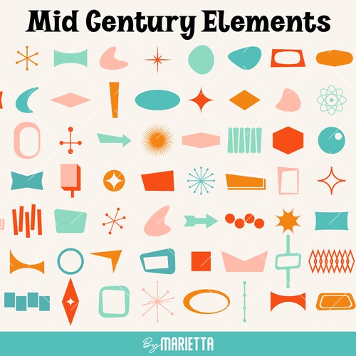 50s ATOMIC SHAPES Retro Googie Sign Shape 1950s Clipart Mid - Etsy