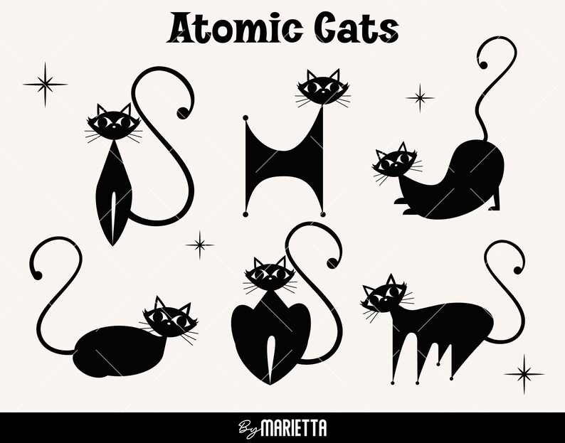 Atomic Black Cats Clipart 50s 1950s Retro Clipart AI - Etsy UK