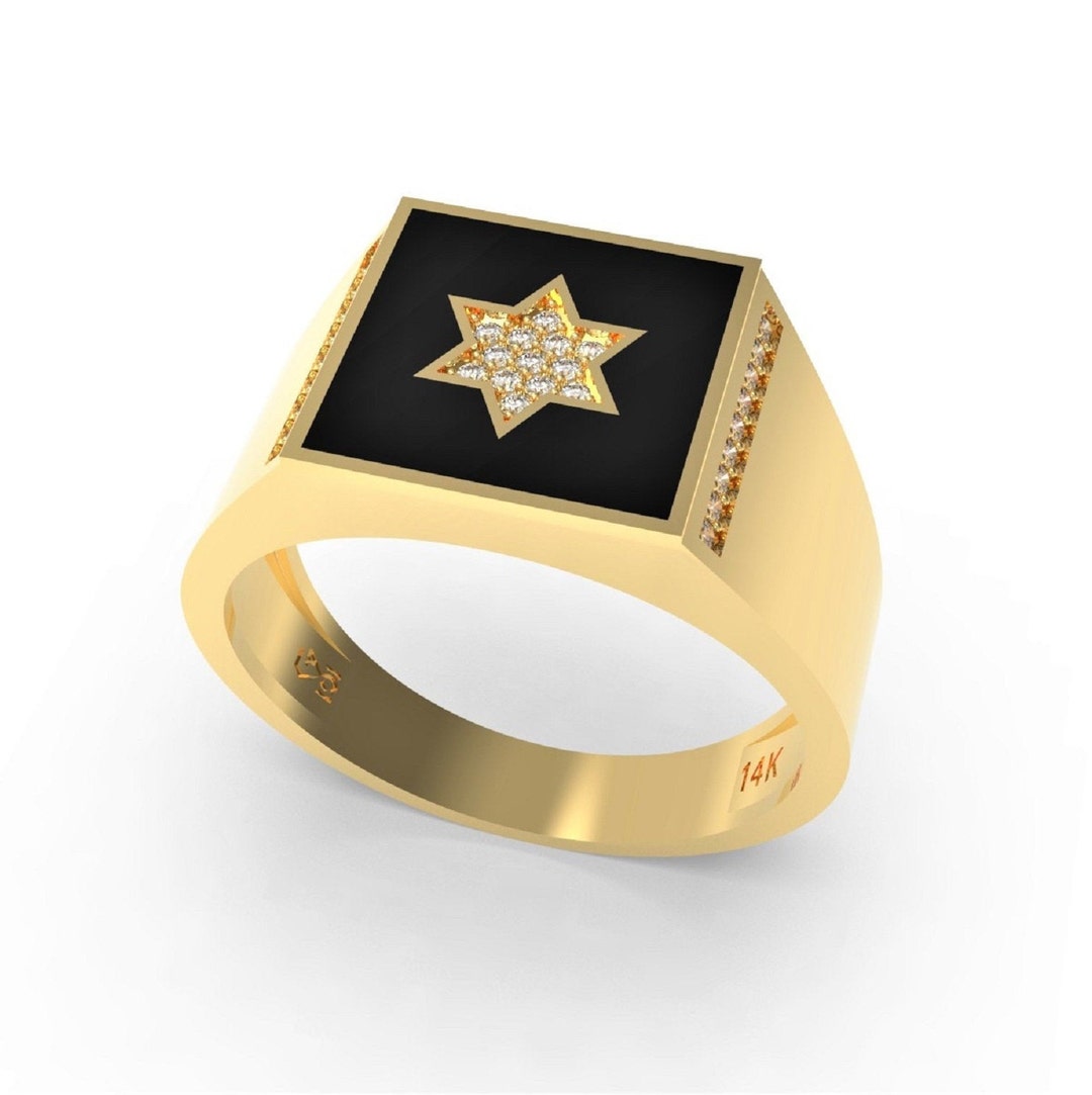 14K Gold Jewish Star of David Diamond Ring With 31 Real Natural ...
