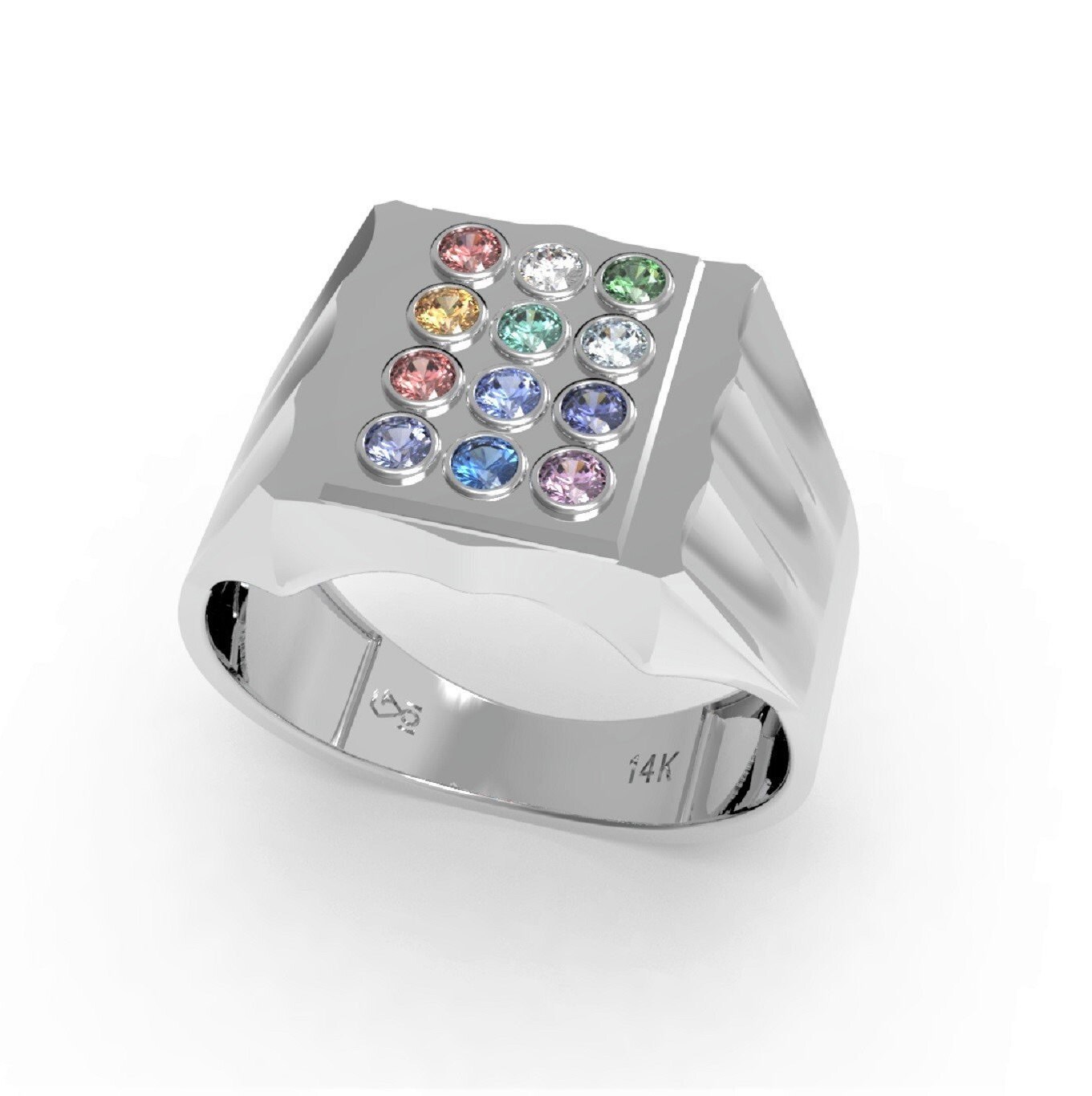 14K Gold 12 Stones Jewish Ring for Mens, 12 Natural Gemstones 0.39 TCW ...
