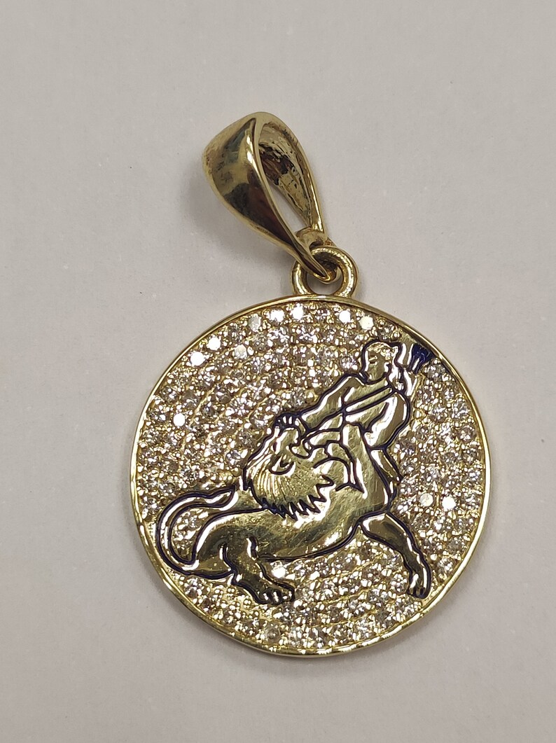 14k Yellow Gold Samson and the Lion Biblical Symbol Jewelry, Courage ...