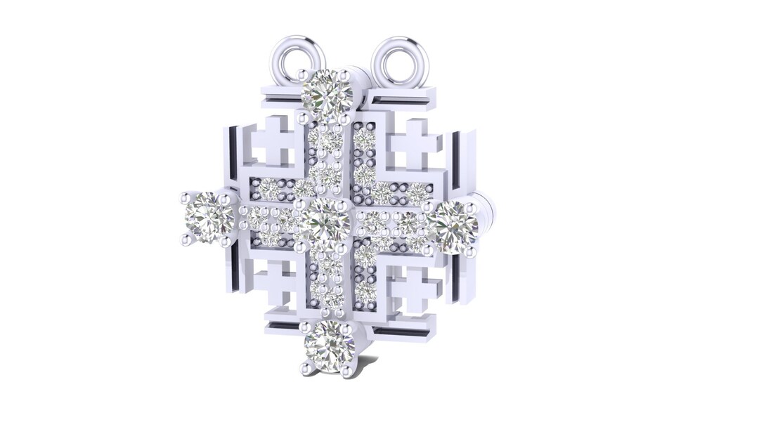 Jerusalem Cross Pendant Necklace, 29 Natural Diamonds 0.29 TCW, Solid ...