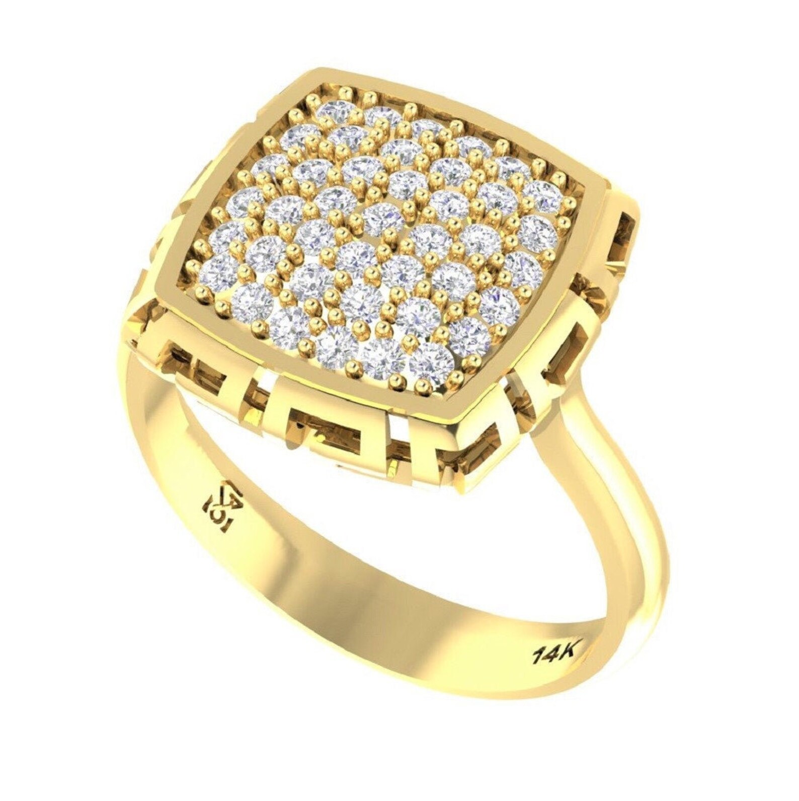 14k Gold Square Pave Diamond Cocktail Ring, 41 Real Natural Diamonds ...