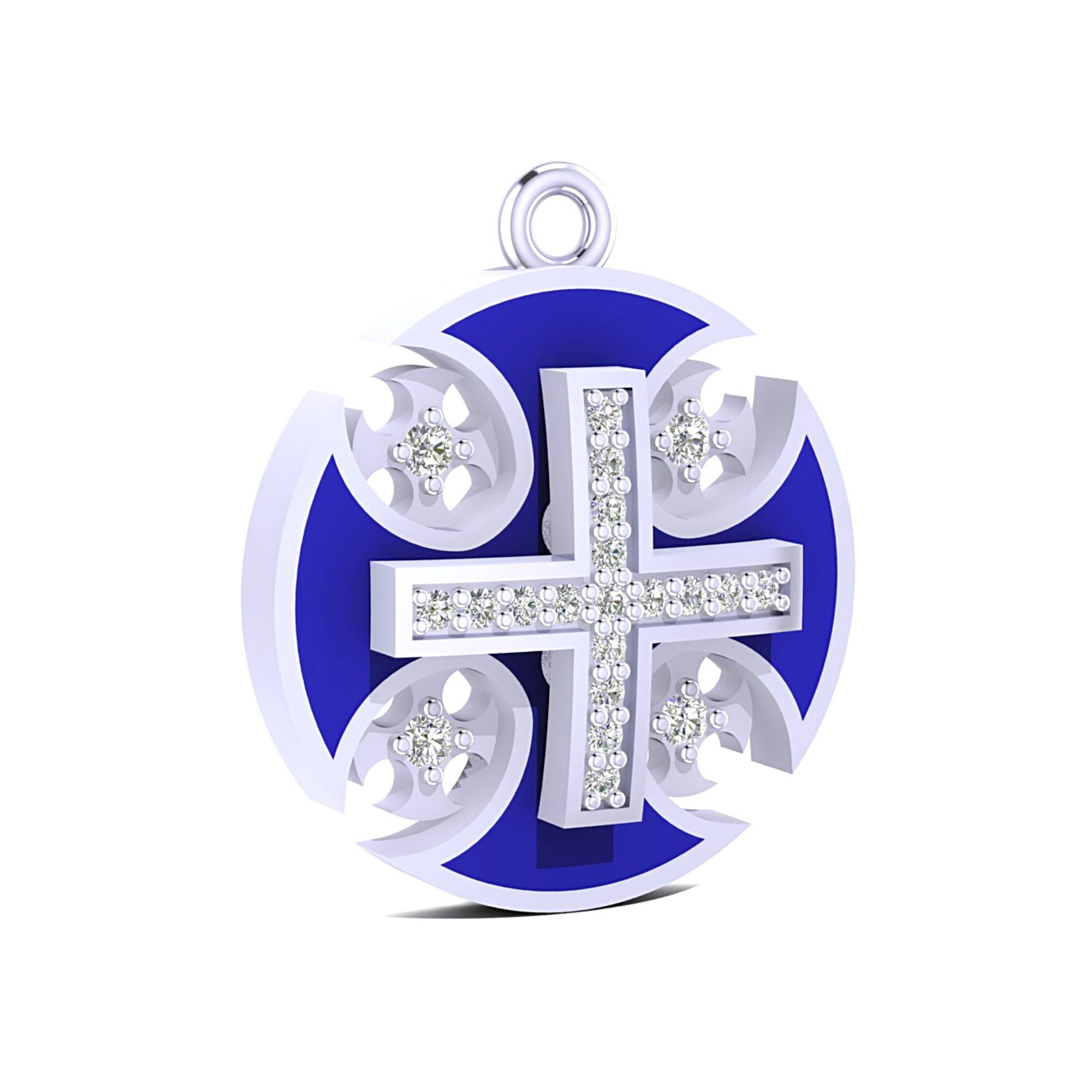 JERUSALEM Cross Pendant Necklace in 14K Solid Gold With 0.14 TCW ...