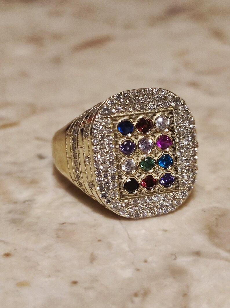Gold Diamond Ring With Colorful Gems Jewish Unique 14k Gold Ring ...