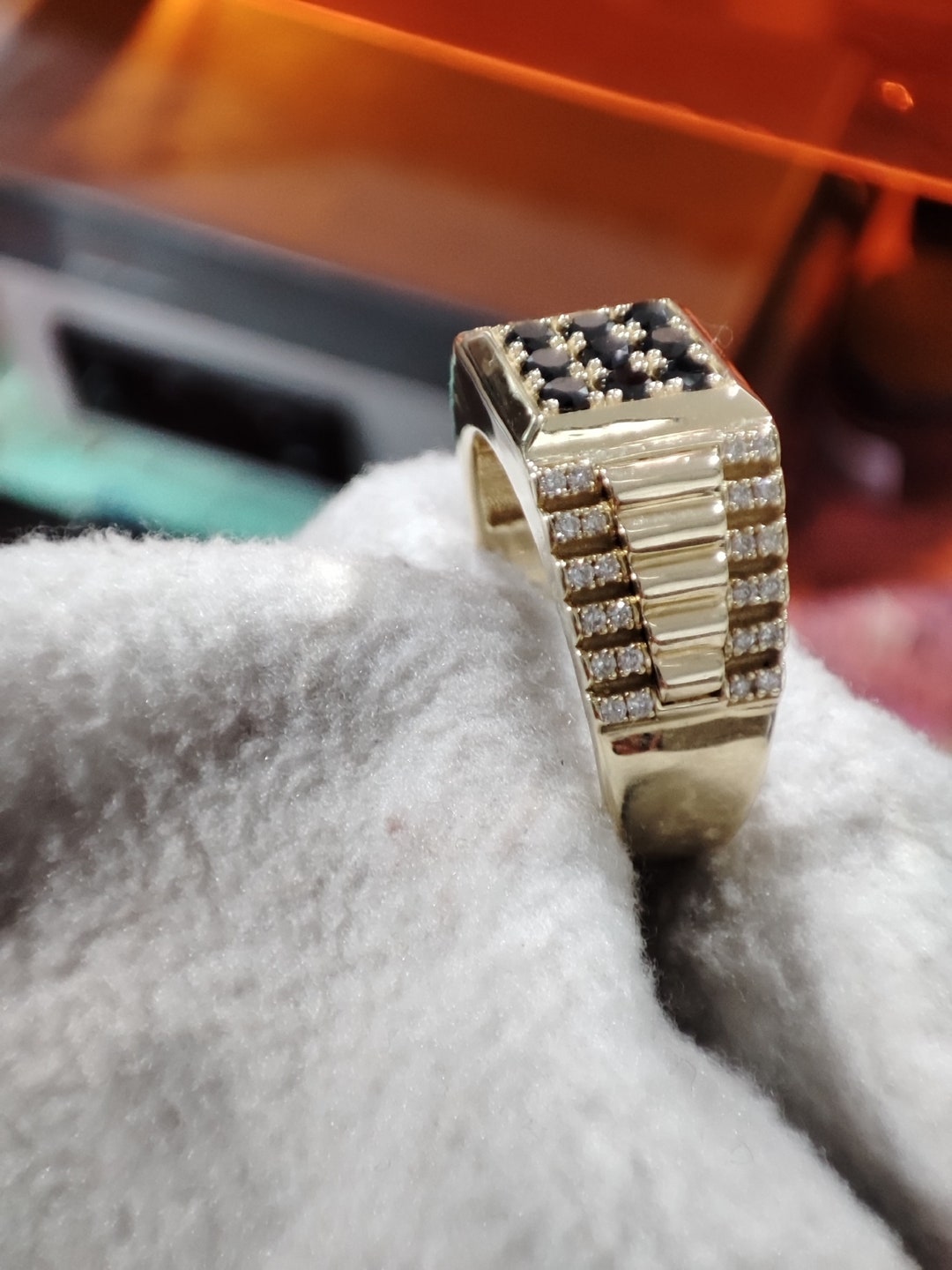 Rolex Design Ring, Watchband Signet Ring With Diamonds and 12 Black ...