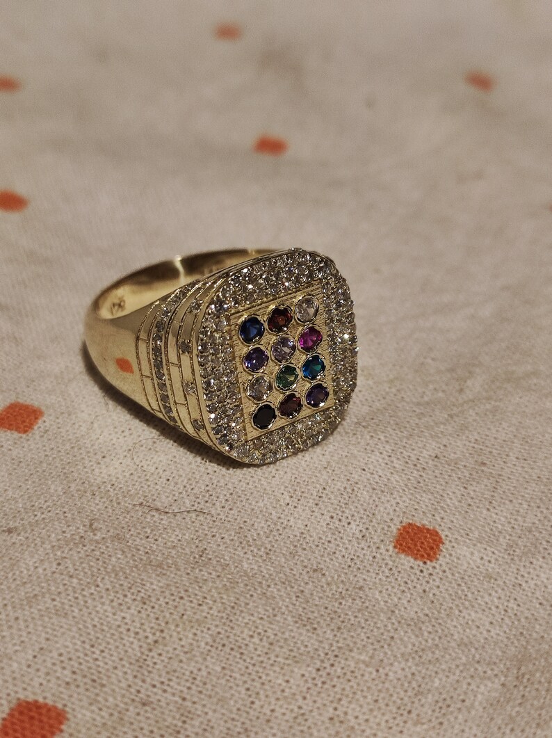 Gold Diamond Ring With Colorful Gems Jewish Unique 14k Gold Ring ...
