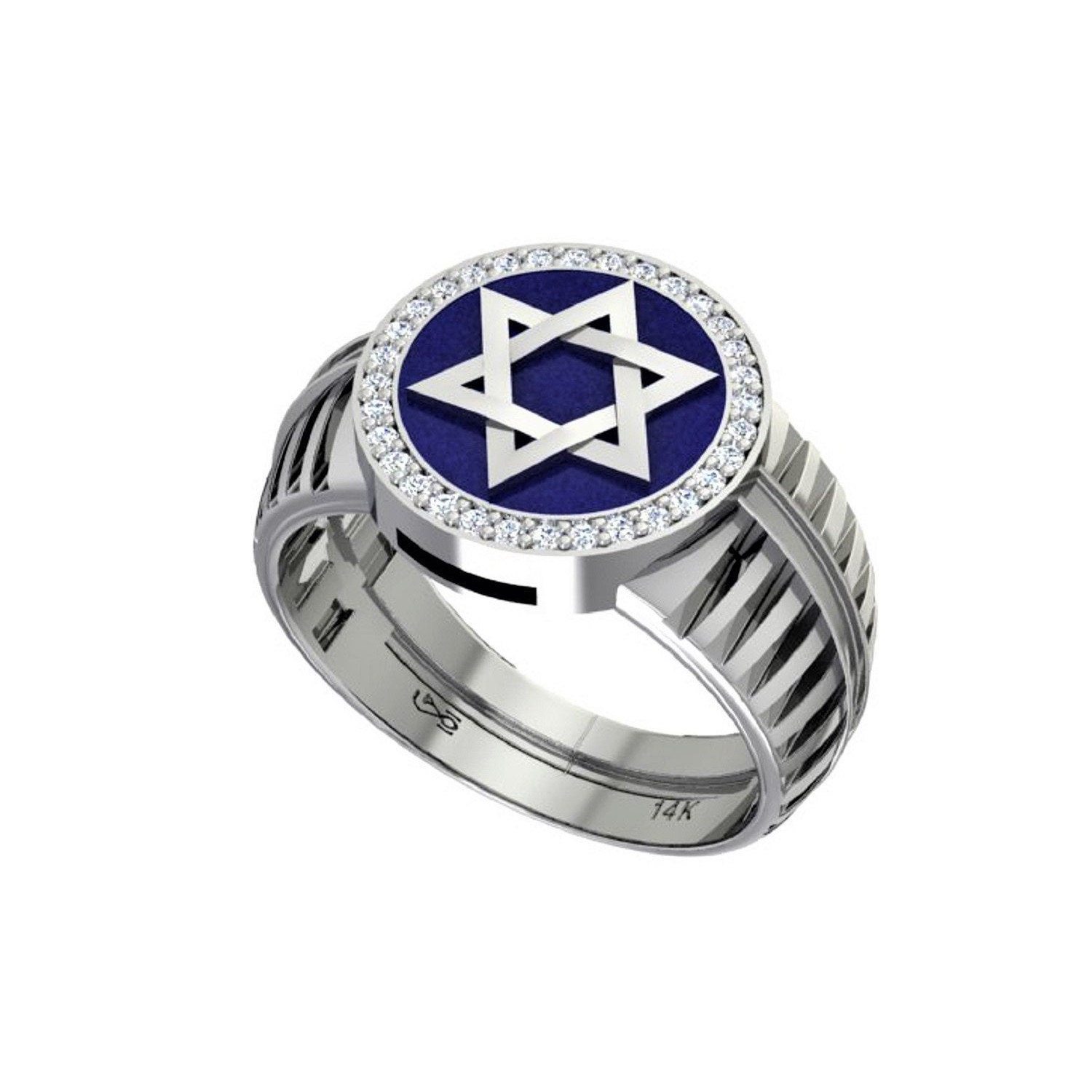 Star of David Ring for Men With 14K Gold Jewish Star Ring With Enamel ...