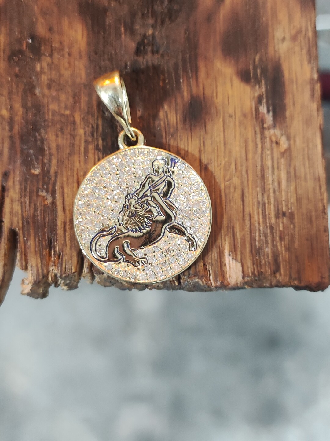 14k Yellow Gold Samson and the Lion Biblical Symbol Jewelry, Courage ...