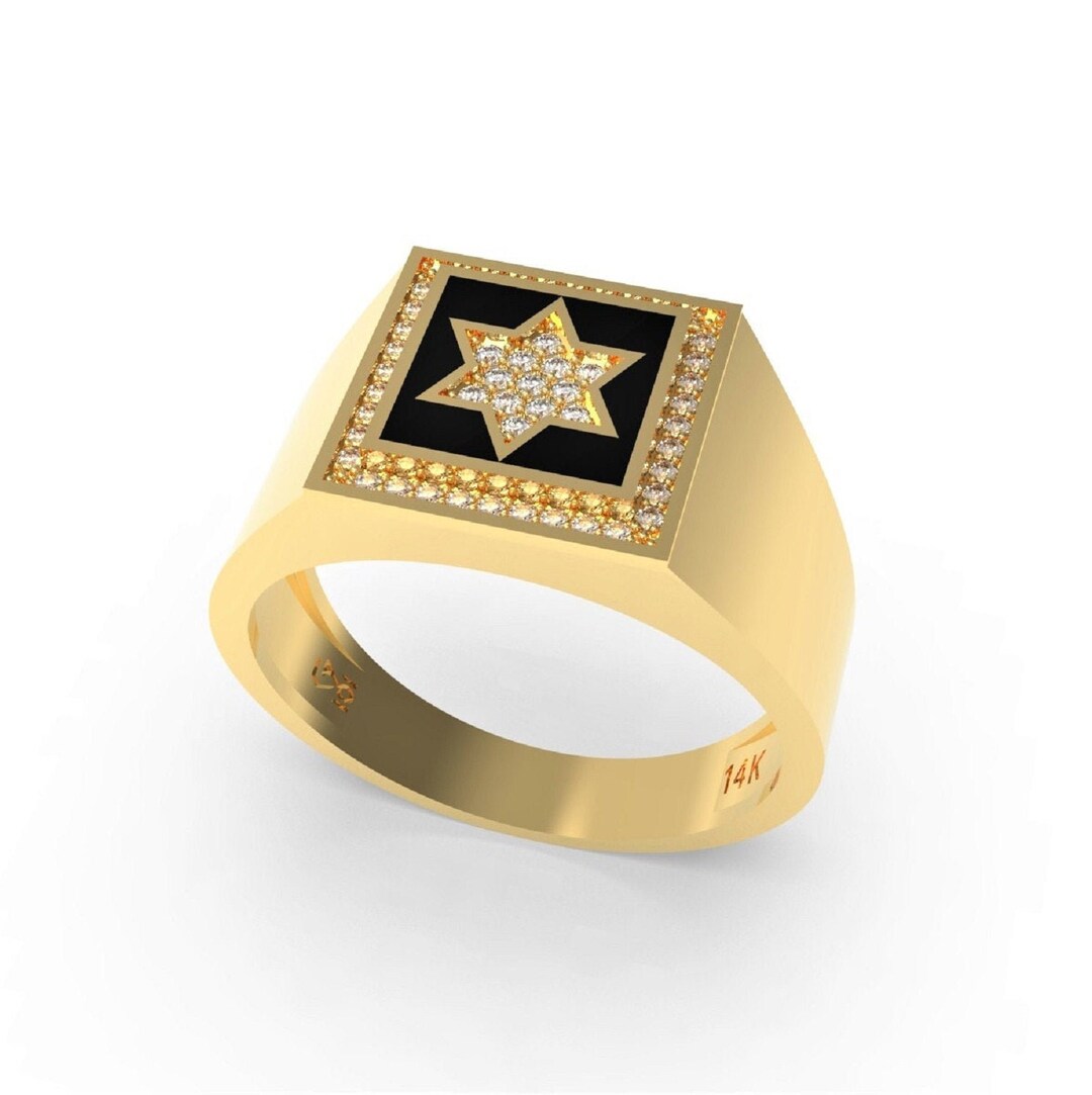 14K Gold Diamond Star of David Ring With 49 Real Natural Diamonds 0.26 ...