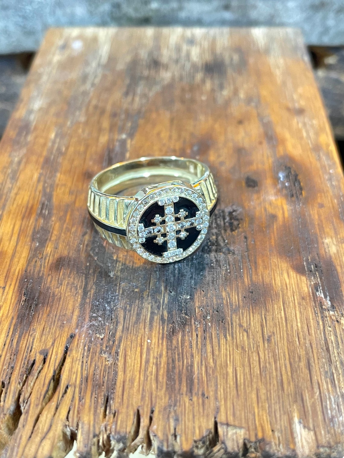 Solid 14K Gold Jerusalem Cross Ring, 57 Real Natural Diamonds 0.41 TCW ...