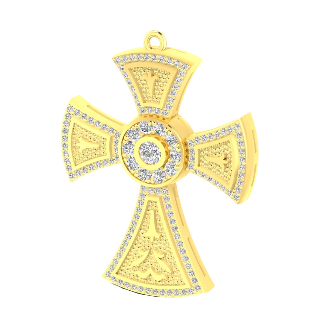 Large Gold CROSS Pendant Necklace With 131 Natural Diamonds, 14K Gold ...
