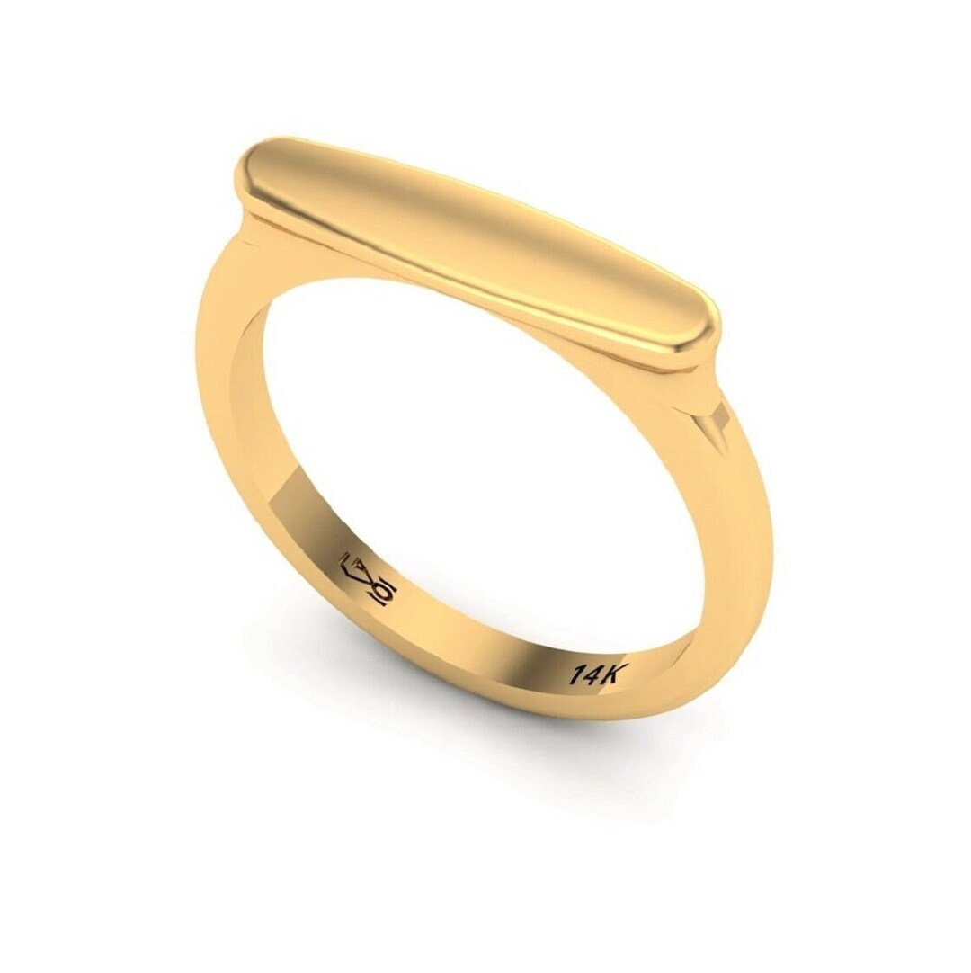 Solid 14K Gold Signet Ring, Bar Signet Ring, Slim Bar Ring, Gold Pinky Ring, Minimalist Ring ...