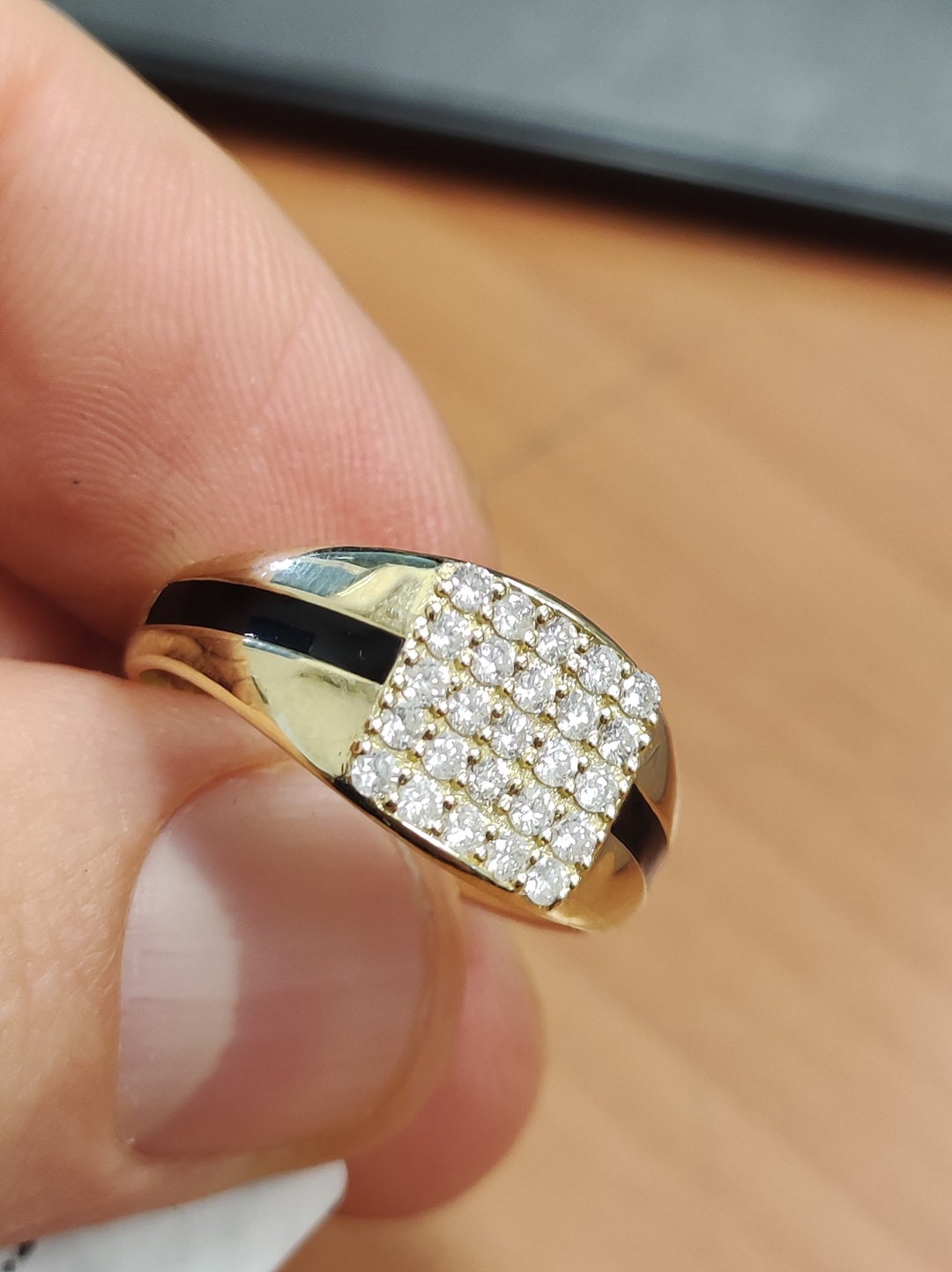 Gold Pinky Ring With Real Diamond for Men - 25 Natural Diamonds 0.55 ...